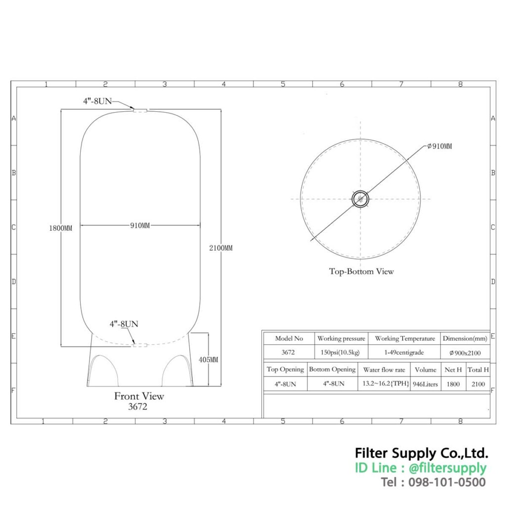 ถังกรองน้ำ FRP Fibertek 3672 ถังกรองน้ำไฟเบอร์กลาส Fiber Tank 36X72 ...